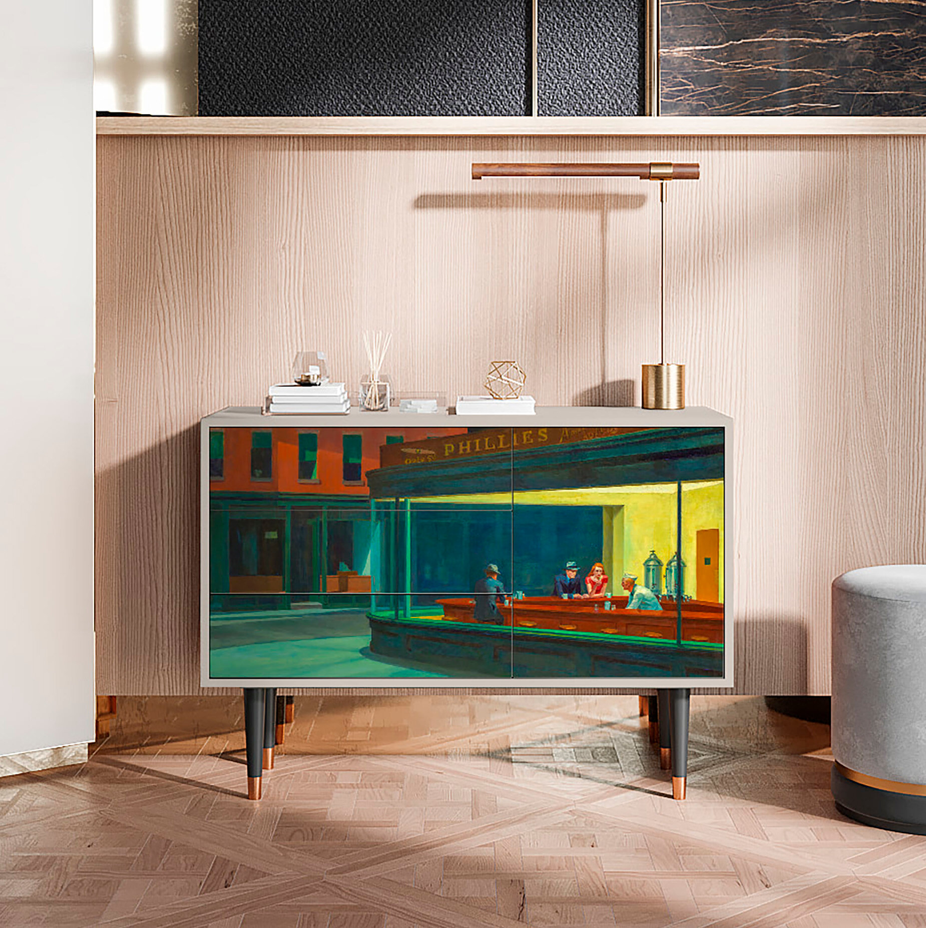 Комод - STORYZ - S3 Nighthawks by Edward Hopper, Размер - 115 x 84 x 41 см, Цвет корпуса - , Сатин