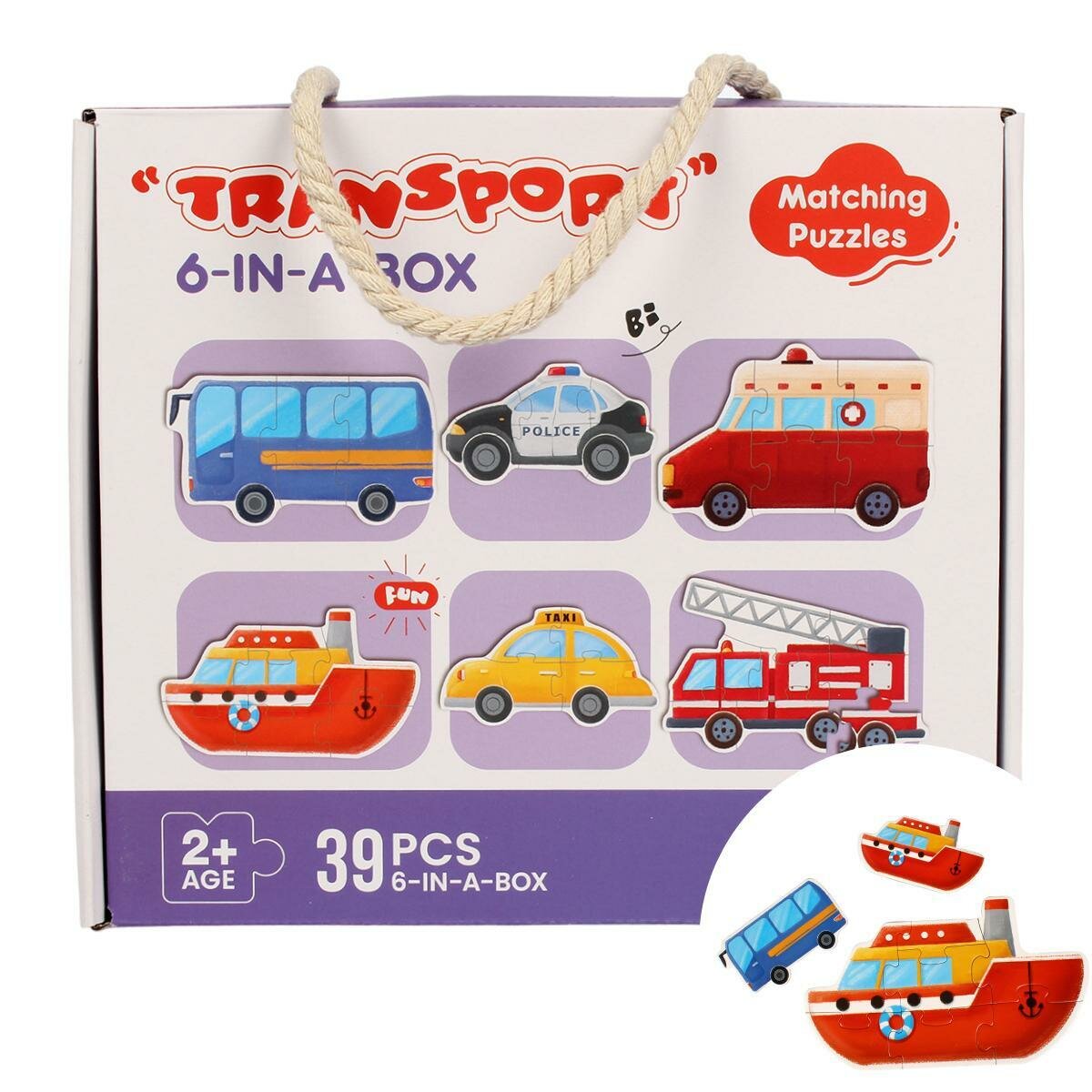 Пазл "Transport" 39 деталей, пластик, для детей от 2 лет, размер 24x6.5x21см