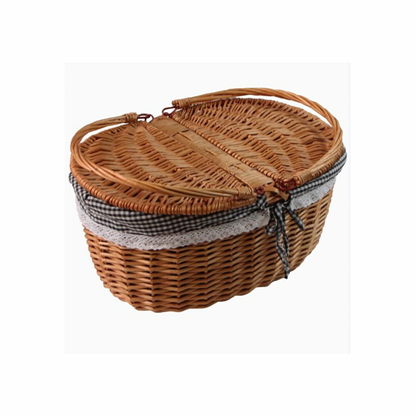 Плетеная корзина из лозы с крышкой для пикника, сбора грибов, хранения вещей и украшения интерьера 38 x 30 x 18cm