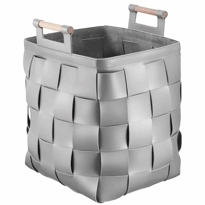 Корзина для белья 33,7 л, натуральная кожа, серый ледник, с ручками, 1 шт