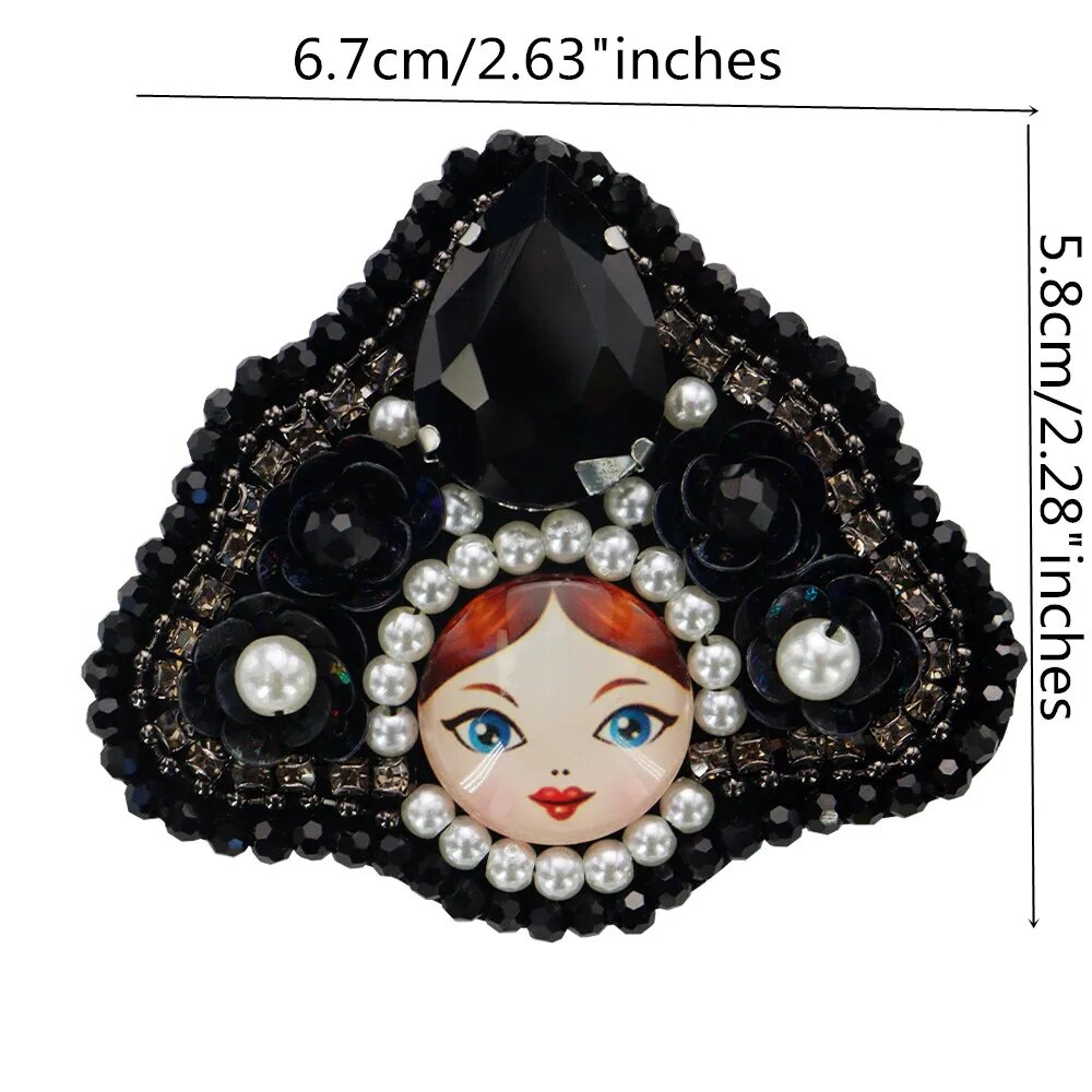 Нашивка с бисером, черная, 6.7x5.8 см, Q, 2шт