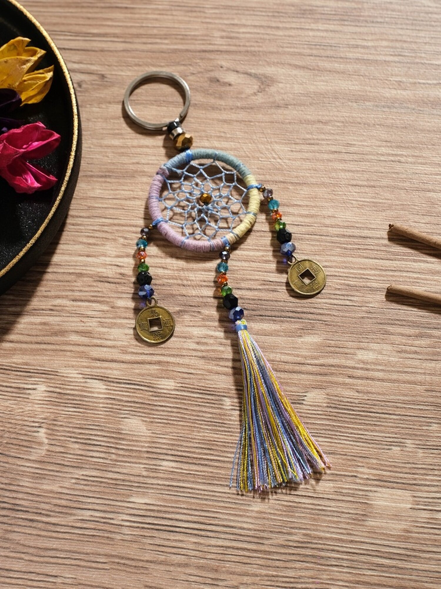 Брелок Сима-ленд «Ловец снов», металл, текстиль, пластик, фигурный, 4×15 см