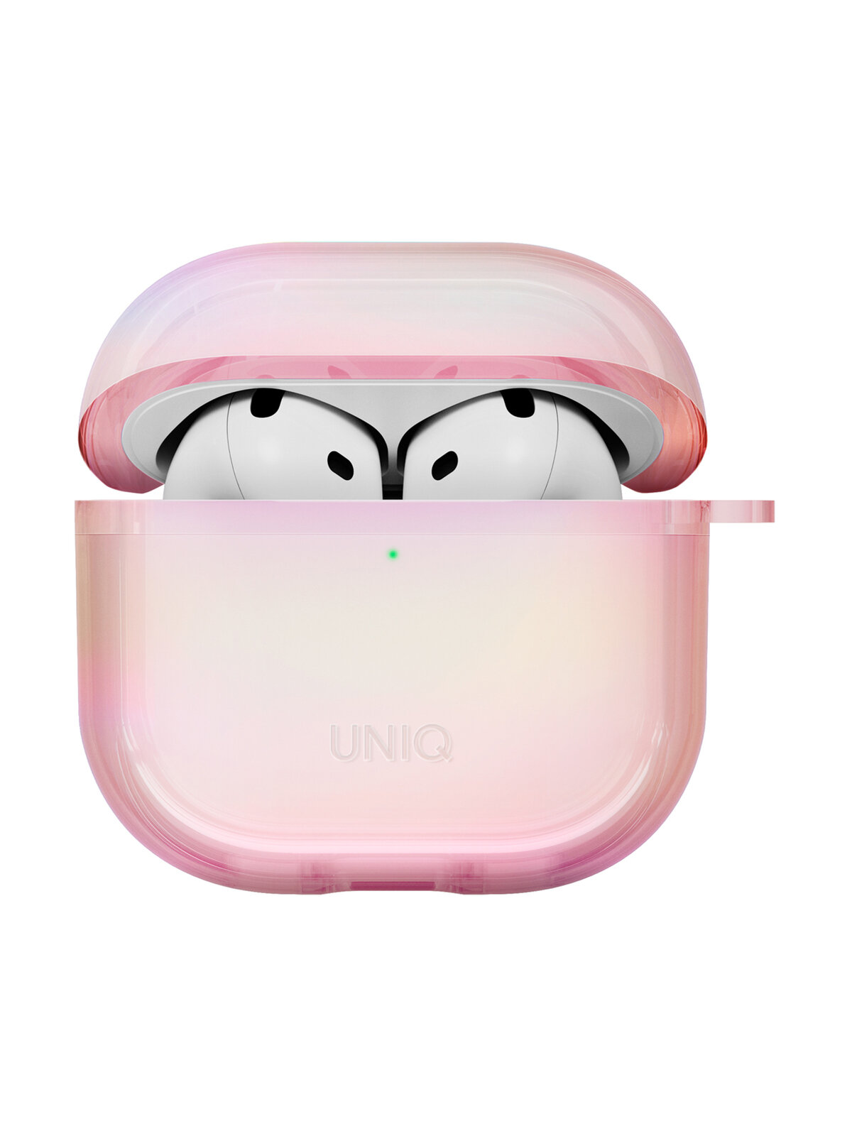 Чехол Uniq для наушников Airpods 4 с голографическим принтом и карабином, розовый
