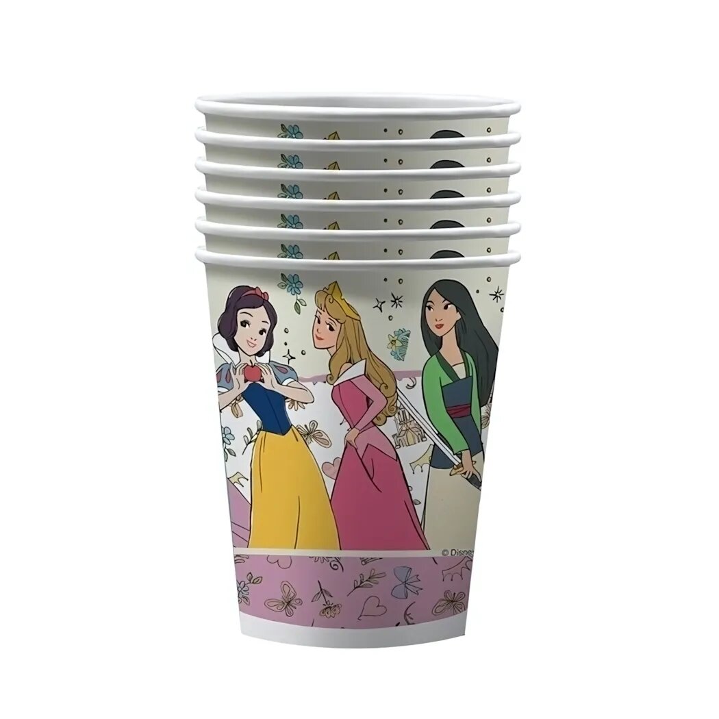Набор бумажных стаканов 250 мл с принцессами Disney, 6 шт, для детских праздников и тематического декора