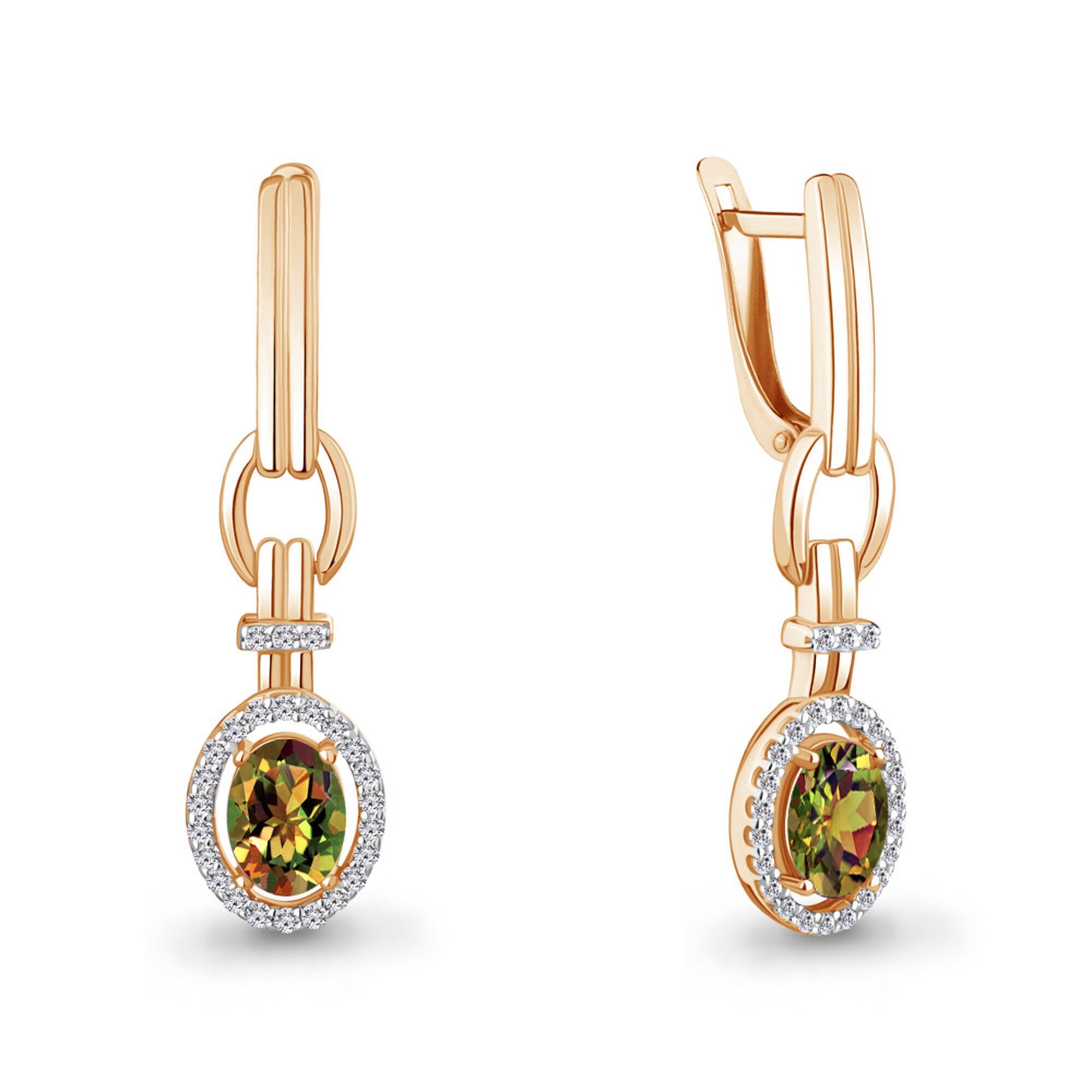 Серьги, серебро, 925 проба, золочение, султанит, фианит