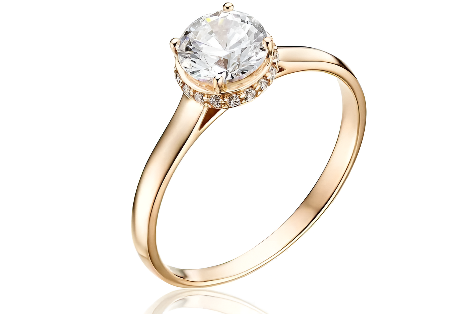 Кольцо помолвочное, красное золото, 585 проба, родирование, фианит