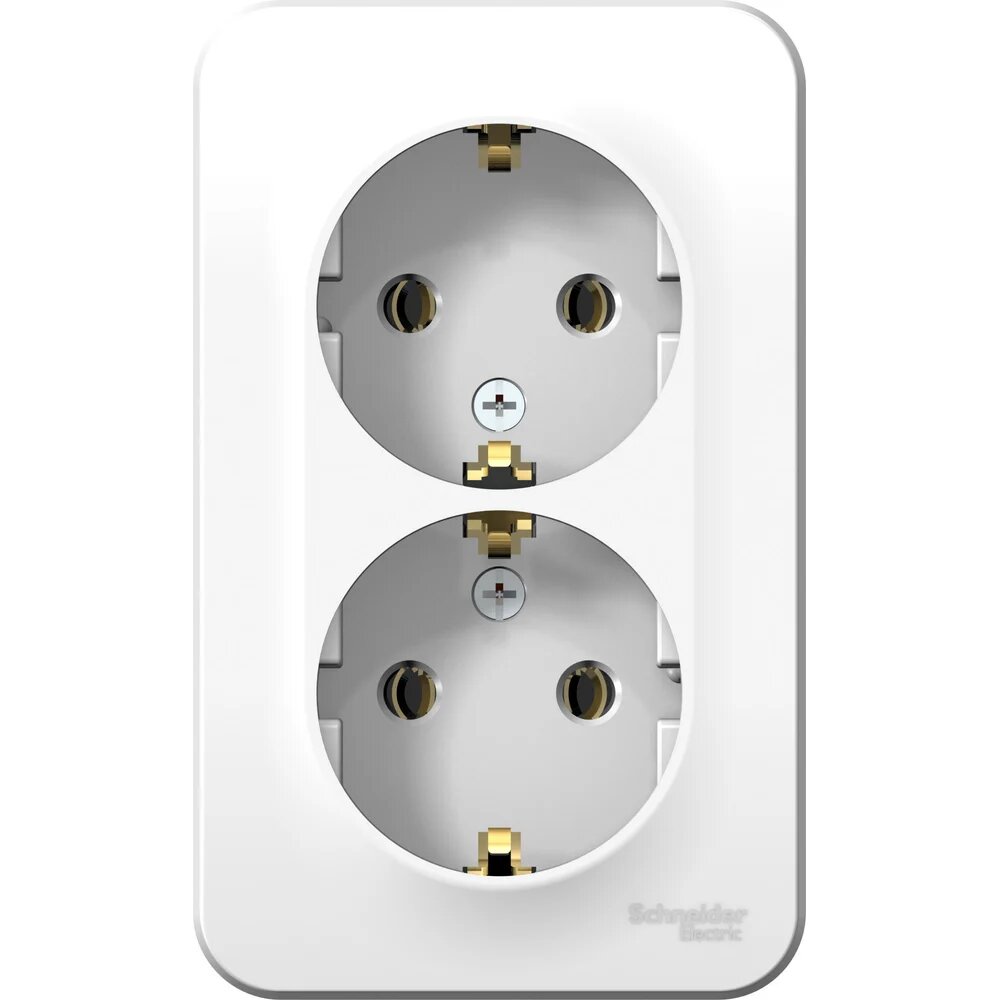 Двойная розетка Systeme Electric BLANCA открытой установки, с заземлением, без шторок, белый, для сетей до 250в