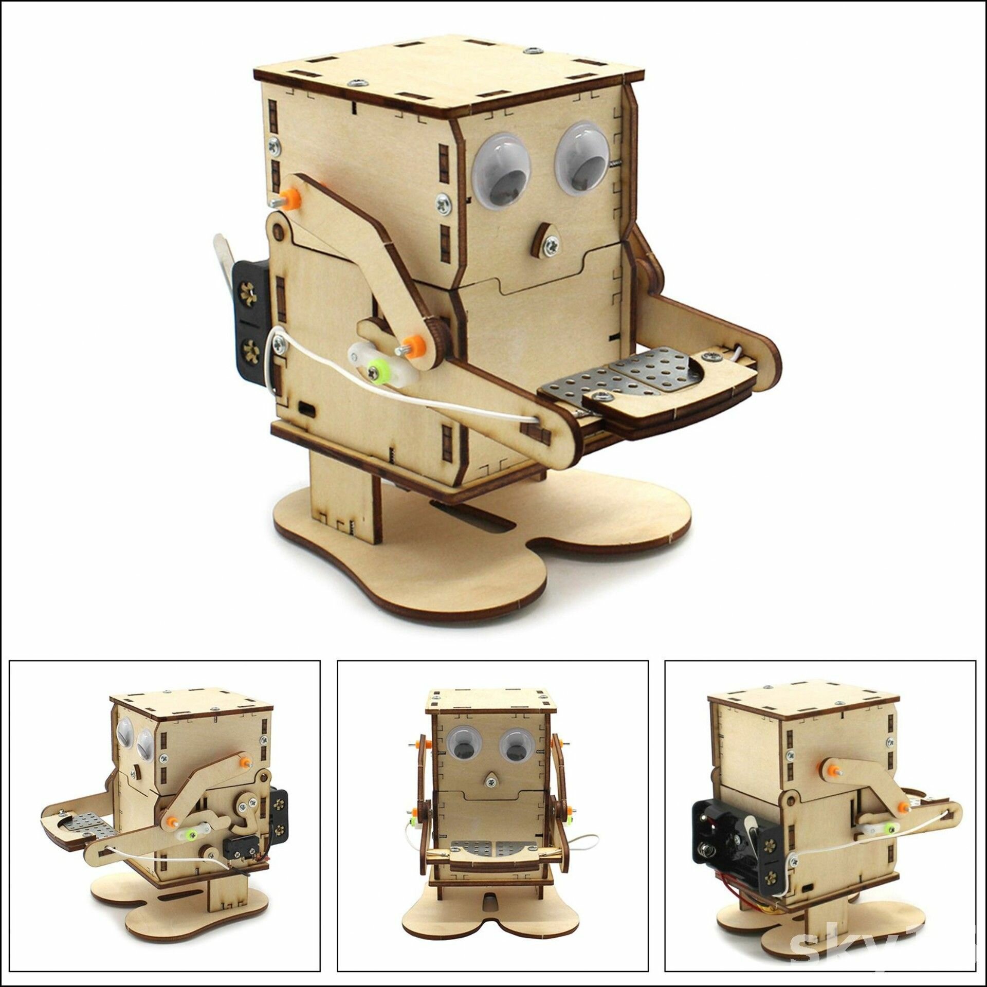 Деревянные DIY поделки для детей робот копилка механическая модель