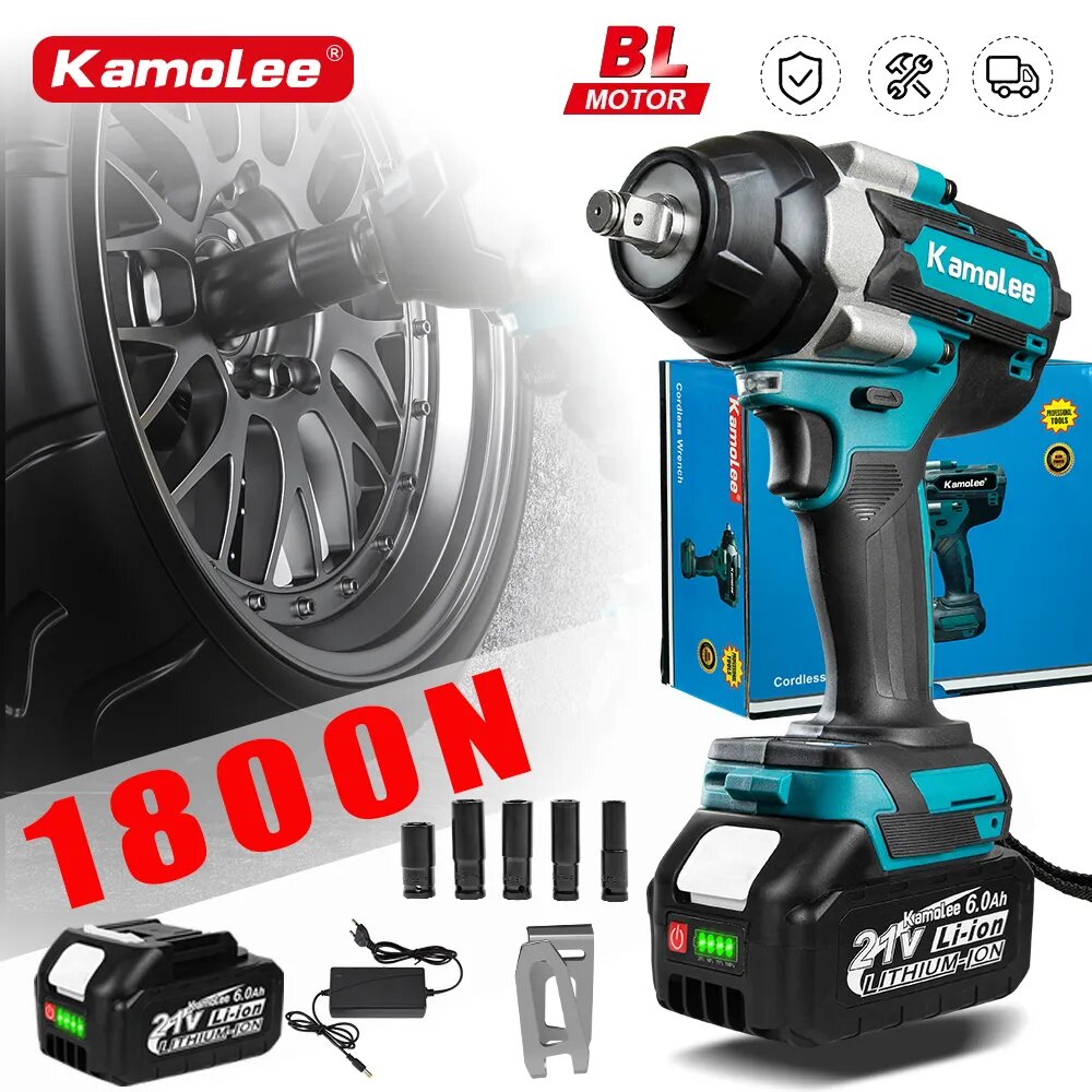 Электрический ударный гайковерт Kamolee DTW700, 1/2 дюйма, 1800 НМ, мощность 2600 Вт, с 5 ударными головками