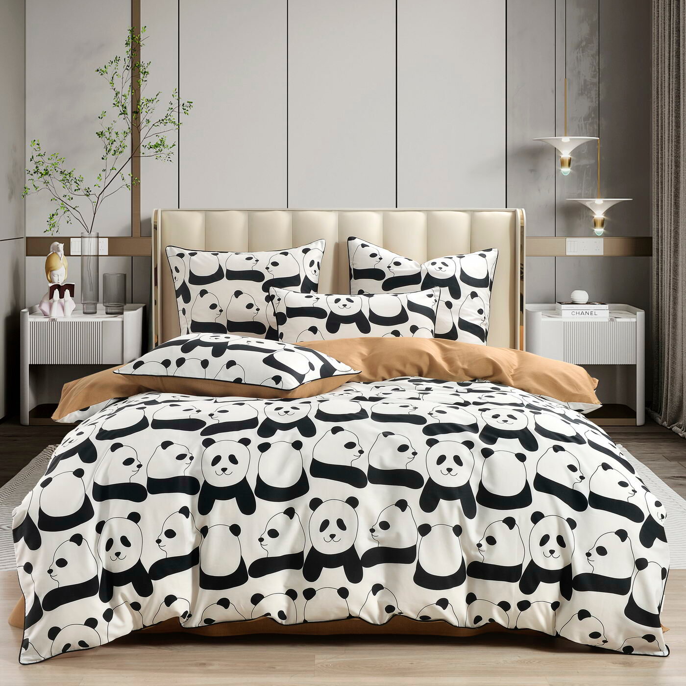 Комплект постельного белья Sofi De Marko Панда, Евро, сатин, хлопок 100%, подарочная упаковка