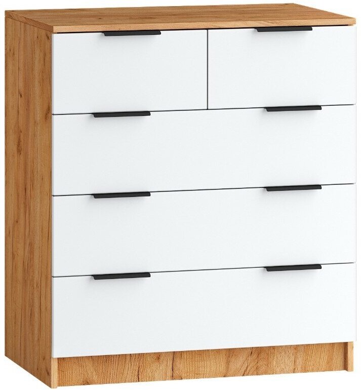 Комод для одежды Бард 2, Легкомаркет, ЛДСП, цвет дуб крафт золотой и белый, 80х89х50, 5 ящиков