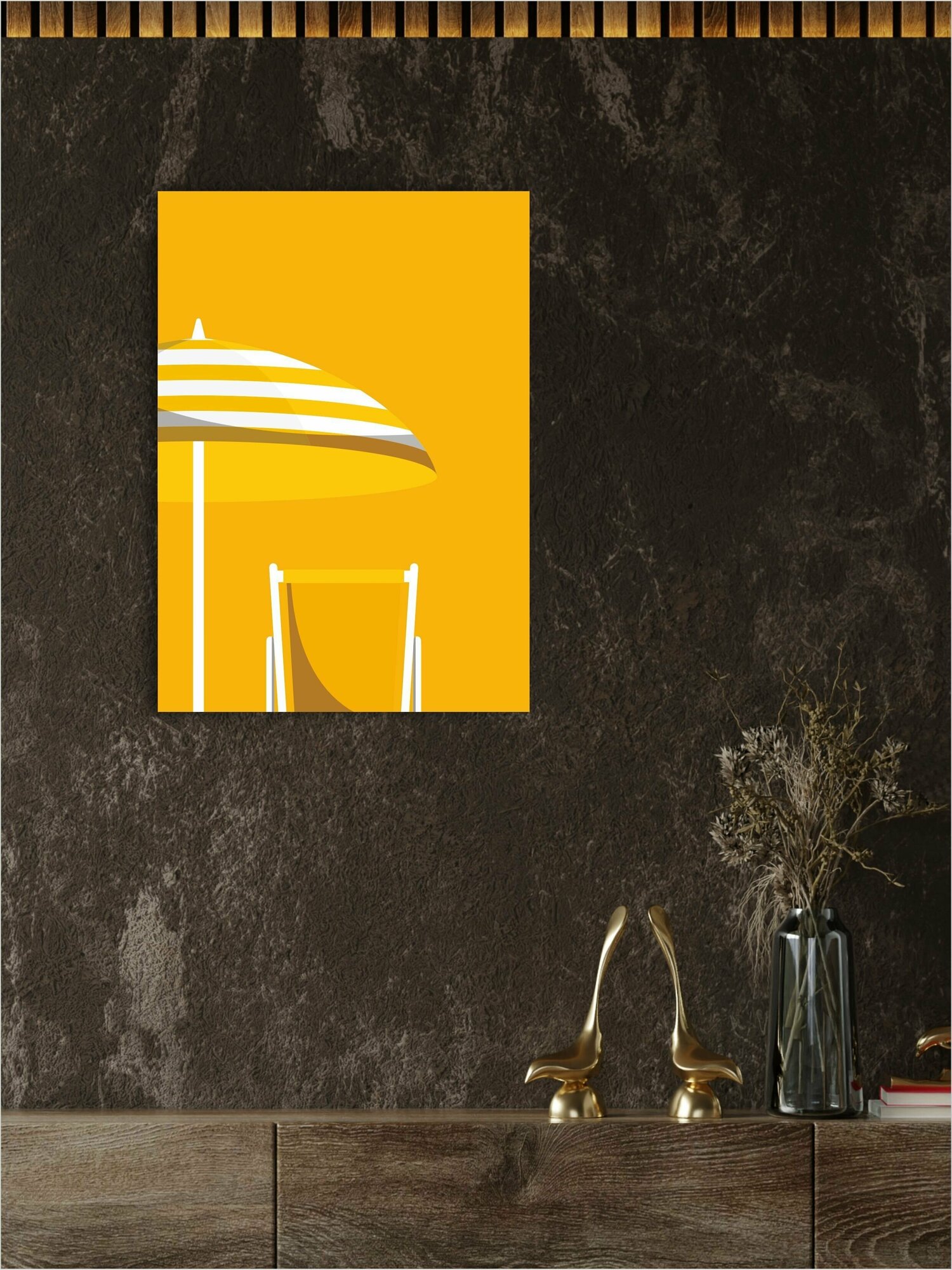 Картина вертикальная, Желтый акцент в стиле минимализм, 50х70 см Art IrbisPrint натуральный холст на подрамнике 20 мм