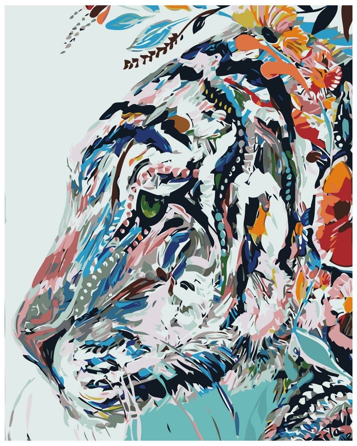 Тигр в узорах Раскраска картина по номерам на холсте