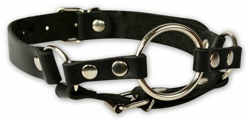 Кляп-кольцо на чёрных кожаных ремешках с застёжкой