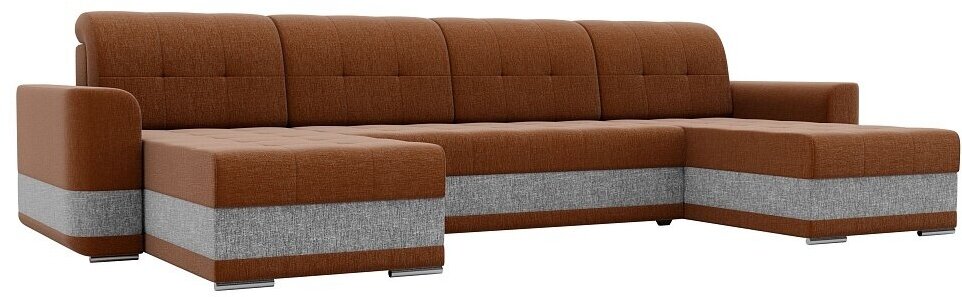 Угловой диван Честер П-образный Коричнево-Серый Рогожка, еврокнижка, 359х156х85 см, с ящиком для белья