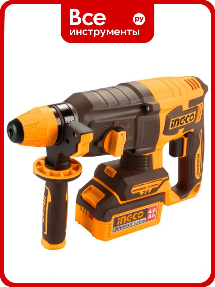 Перфоратор INGCO SDS+, 2,4Дж, акк, б/щ, P20S(20В) CRHLI202482
