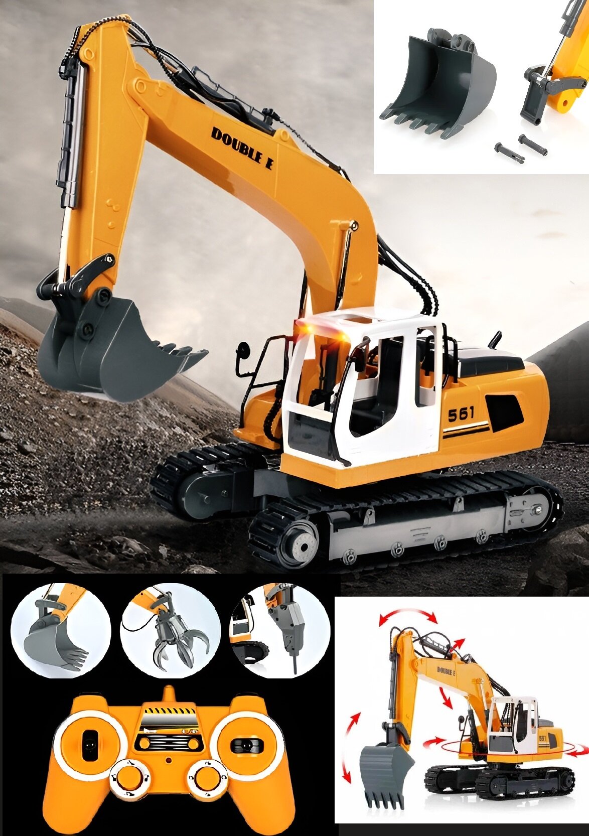 Радиоуправляемый экскаватор Double Eagle масштаб 1:20 3 в 1 - E561-003C
