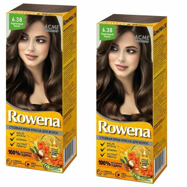 ROWENA Стойкая Крем - Краска для волос аммиачная 2 шт, тон 6.38 Коричневый
