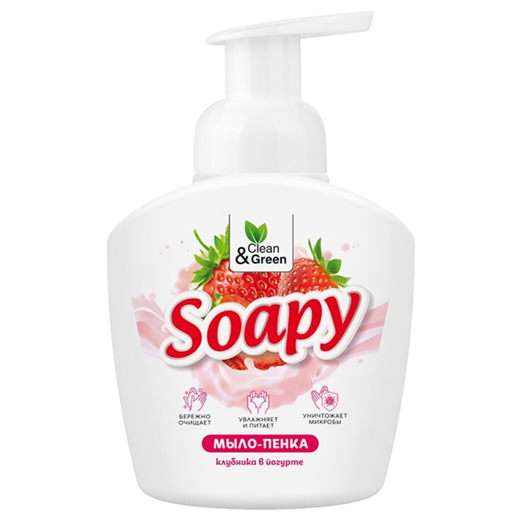 Clean&Green Soapy Жидкое Мыло-пенка Клубника в йогурте 400мл дозатор