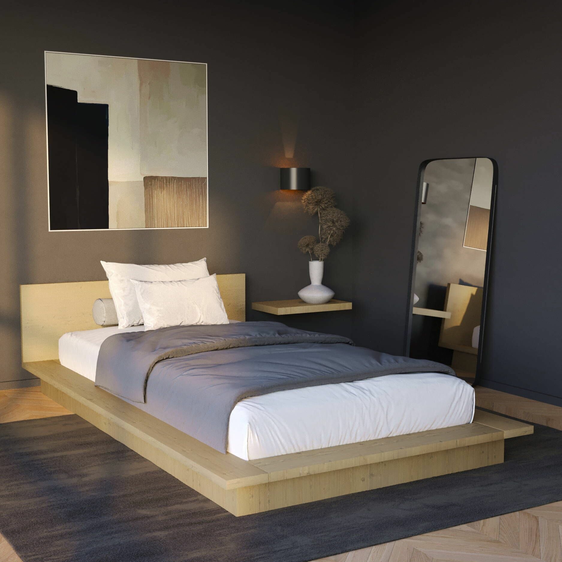 Кровать двуспальная массив 120x190 Азуми цвет Бук