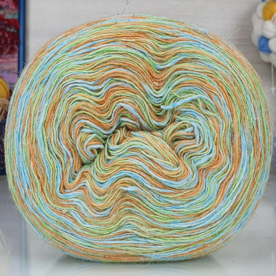 Пряжа Рассказовская ангорка меланж 45 оранж/гол/салат (2 мотка)