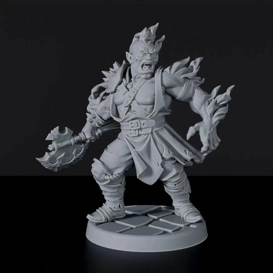 Миниатюра D&D "Огненный орк с топором" 32 мм (DnD, Dungeons & Dragons, ДнД, Подземелья и Драконы, Pathfinder)