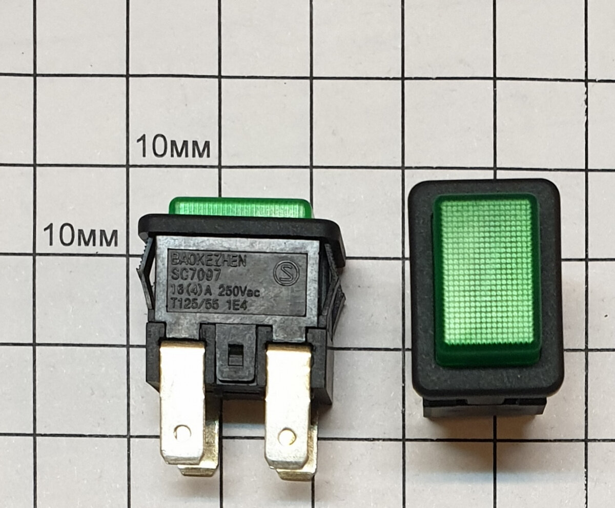 Кнопка SC 7097 4c подсв.12V зелёная, Фиксации 2x off-on