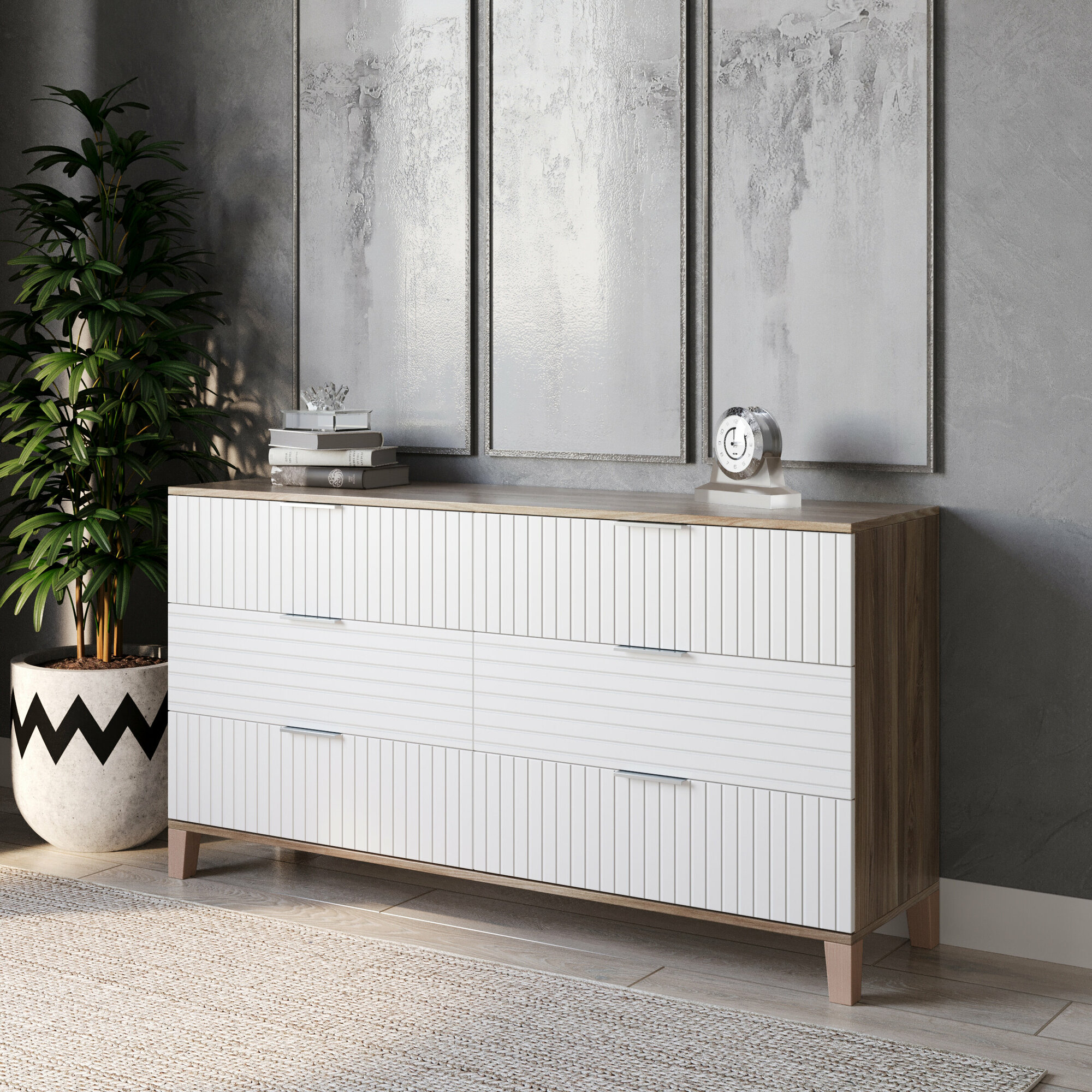 Комод для одежды, под телевизор, большой, в прихожую, на ножках, белый Марвин - 7 Милк, 140х80х40 см