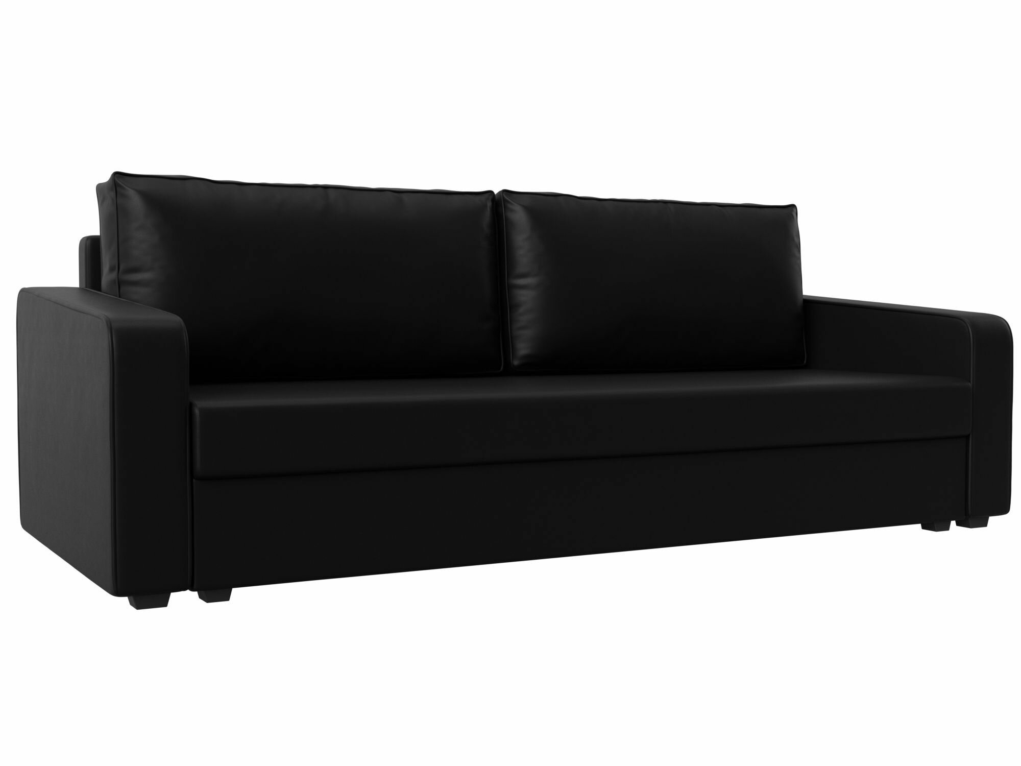 Диван прямой Лига-009, экокожа, механизм еврокнижка, черный, 217x78x85см. Хит Диванов