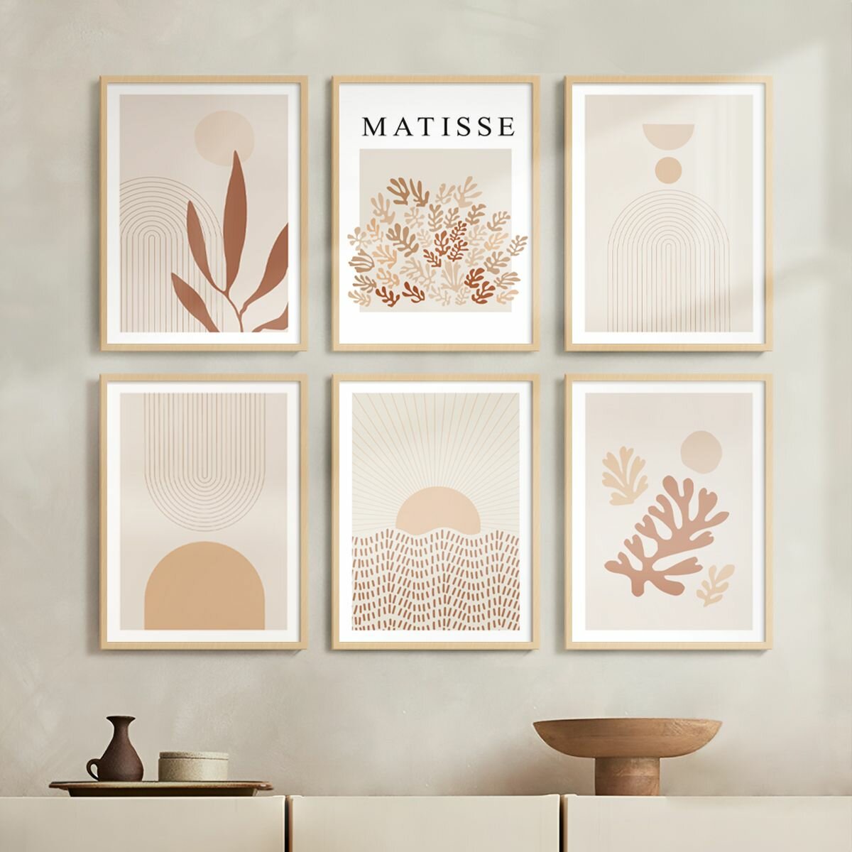 Постер 6 шт 50x70 без рамки "Бежевый Матисс" набор картин для интерьера