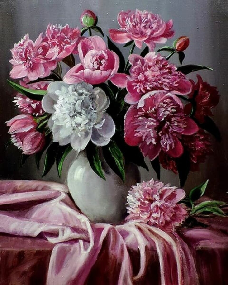 Картина по номерам букет пионов в вазе 40х50