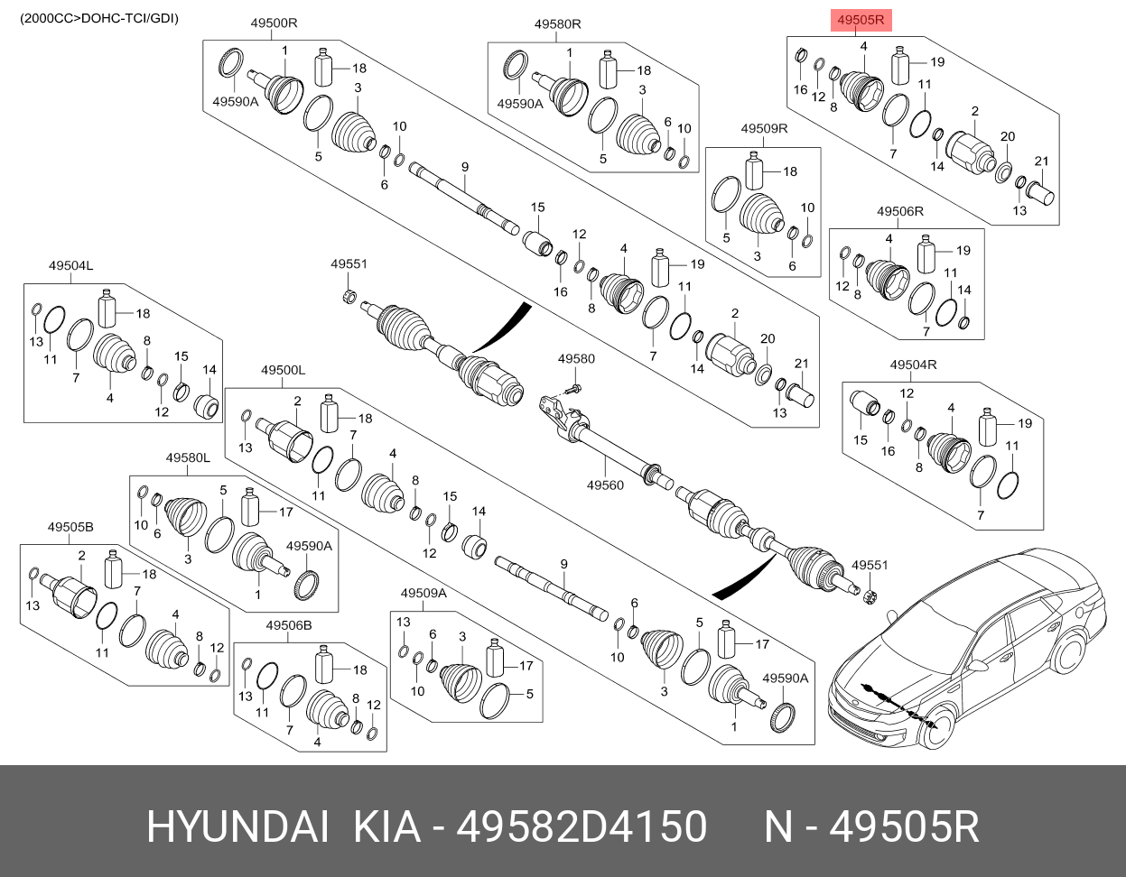 ШРУС внутренний перед прав Hyundai Kia 49582D4150