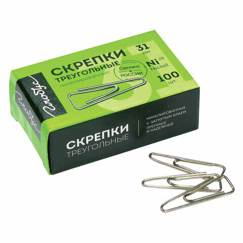13 шт. Скрепки, 31 мм, никелированные, с загнутым краем, треугольные, 100 шт, в картонной коробке, GLOBUS, С31-100Н