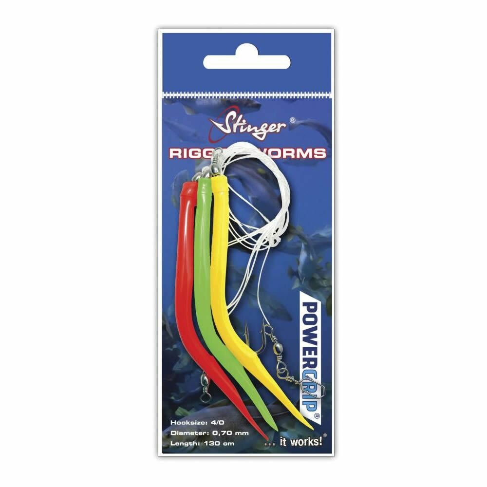 Сабики (самодуры, самоловы, борода) для рыбалки Stinger (1 упк. по 3 шт.) Rigged Worms #8/0 0.80mm 130 g Miх (Or./Yel./Glow)