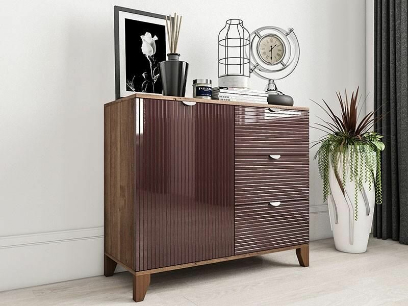 Комод для вещей "Сканди 6" 90х80х40, орех гварнери / вишня глянец