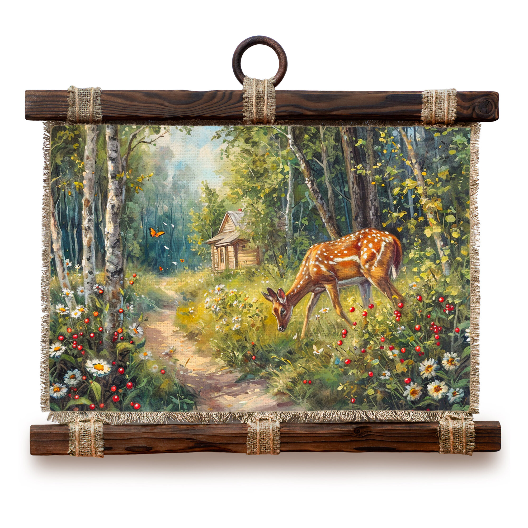 Панно Универсальный свиток ручной работы Лето в деревне, А3 картина на холсте