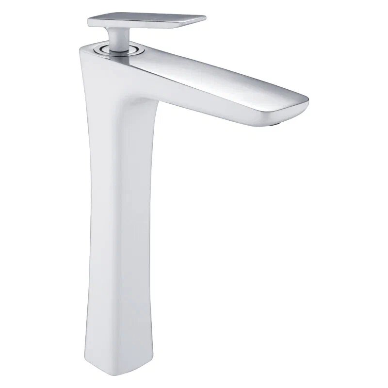 Смеситель для раковины однорычажный Высокий, с гайкой Rose R1611F, Белый/хром