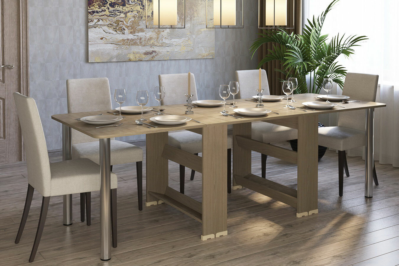 Стол-книжка со скругленной столешницей длиной 2,5 метра МагМебель Ральф-16/250 ясень шимо светлый