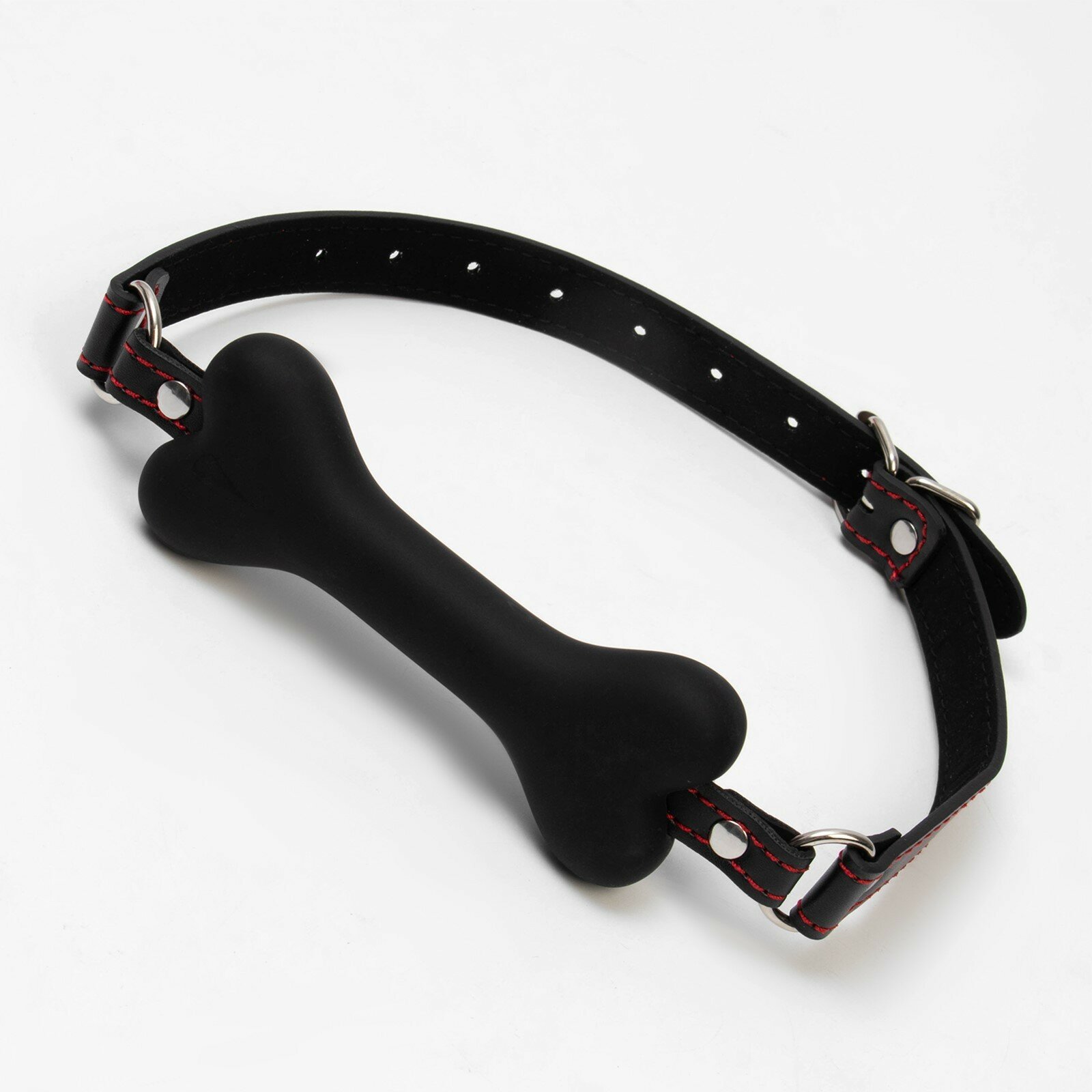 Кляп БДСМ «Косточка», 15×2.5 см, силикон, искусственная кожа, черная,