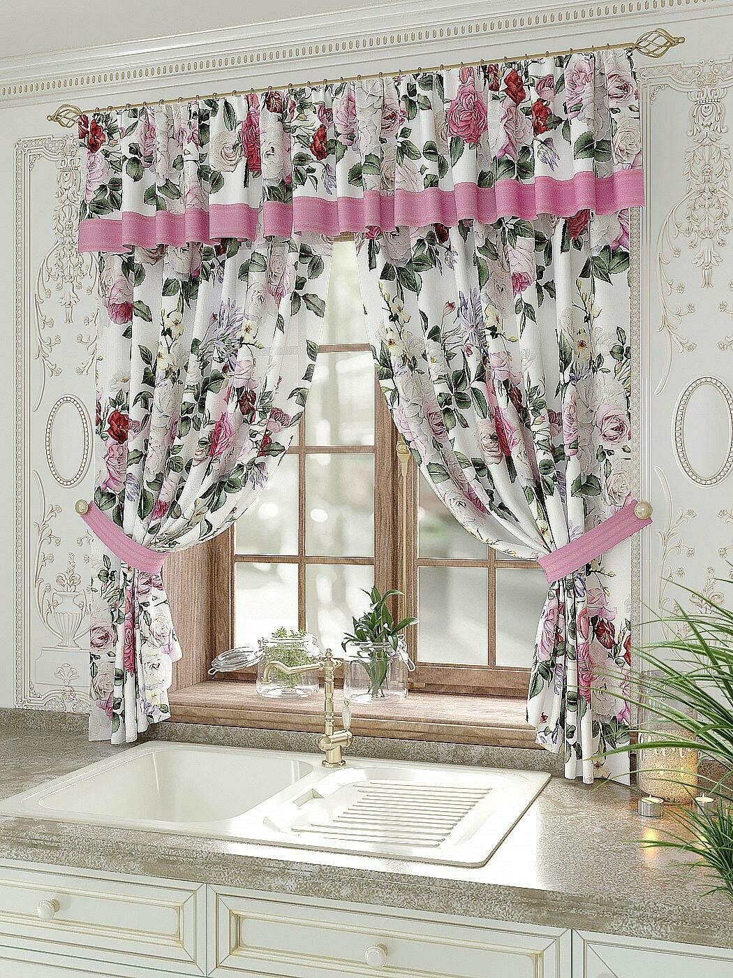 Комплекты штор AT HOME Айлирс высота 180 см, ширина 150 см, крепление - шторная лента, Бежевый