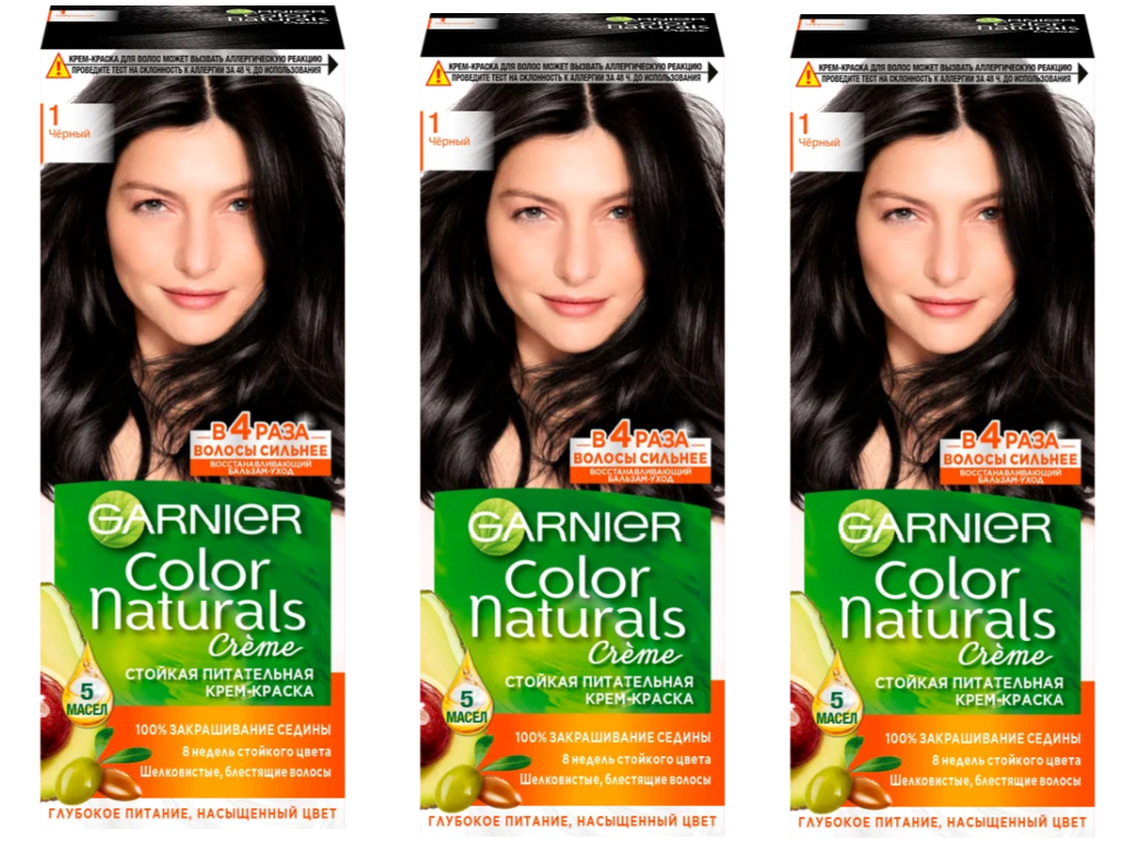Краска для волос Garnier, Color Naturals, 1 Чёрный, 110 мл. 3 шт