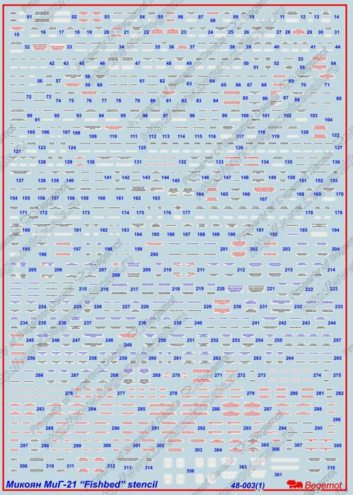 Деколь Микоян МиГ-21 технические надписи, 1/48