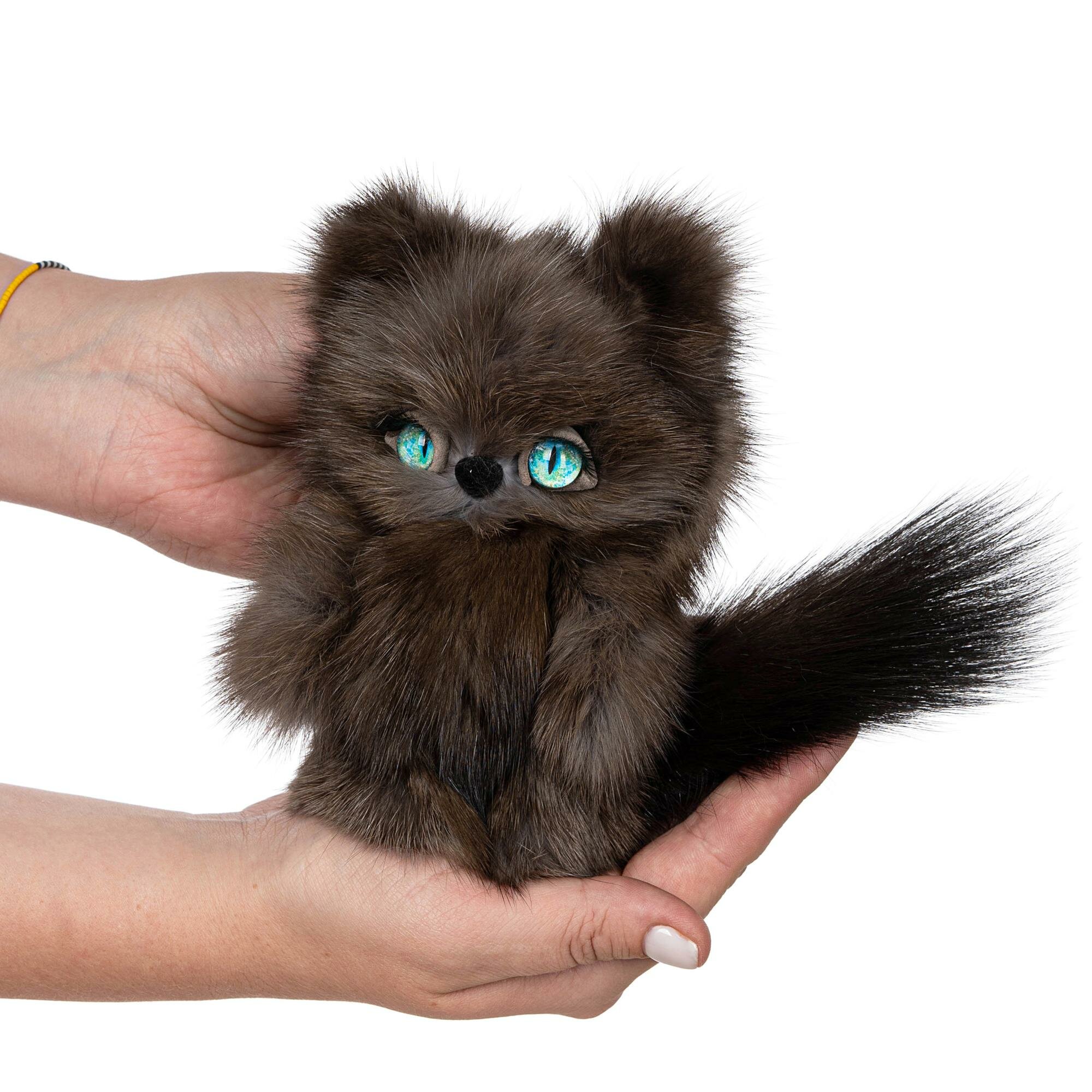 Мягкая игрушка котенок Holich Toys тедди из натурального меха черный, котик, мягкие игрушки, игрушки для детей, детские игрушки, игрушки для девочек, игрушки для мальчиков