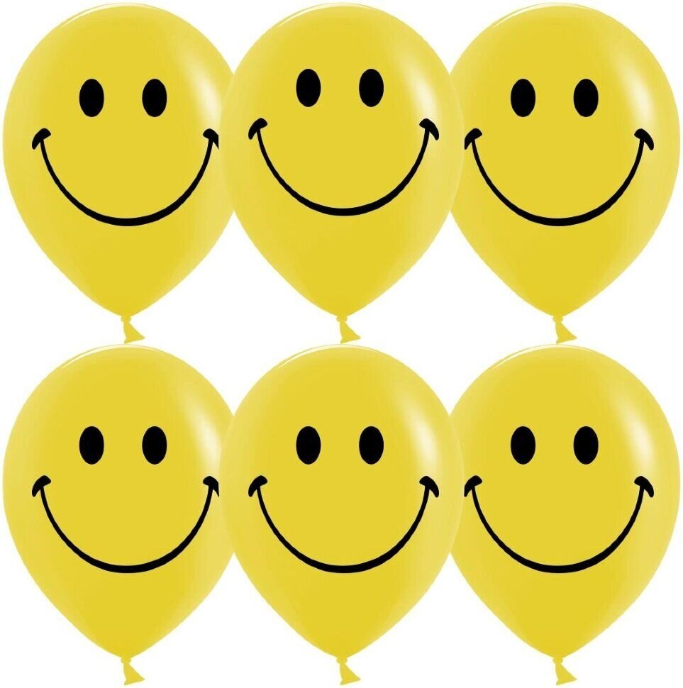 Шар (12'/30 см) Смайл, Желтый, пастель, 2 ст, 25 шт.