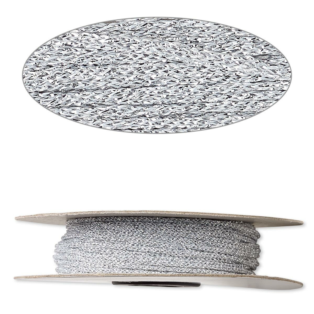 Шнур синтетический нейлоновый, около 1.5мм, плетеный, бело-серебристый, 5 метров