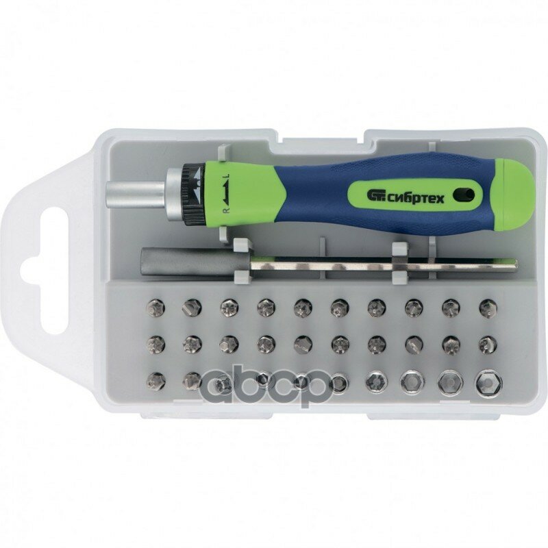 Отвертка с набором бит CrV реверсивная 32 предмета в футляре СИБРТЕХ Сибртех арт. 13370