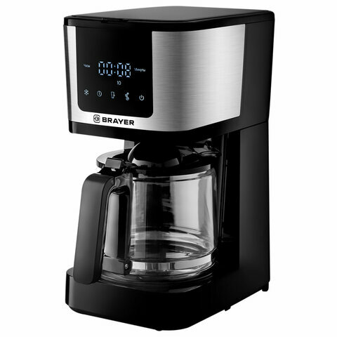 Кофеварка капельная BRAYER BR1125, 900 Вт, объем 1,25 л, LED-дисплей, термокружка в подарок, черная