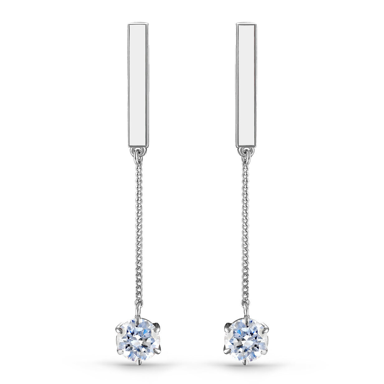 Серьги с подвесками, серебро, 925 проба, родирование, фианит