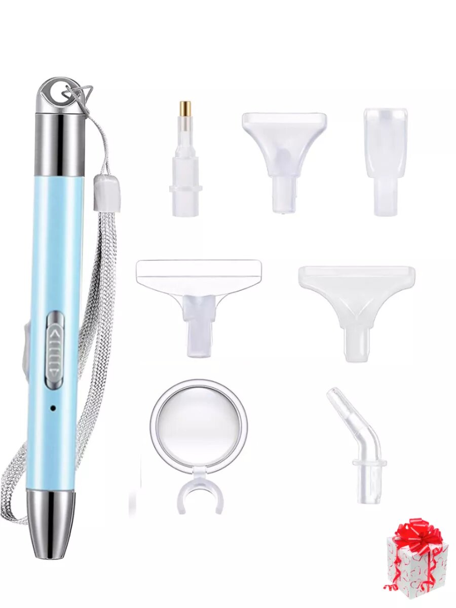 Ручка для алмазной вышивки Кофанов, с LED-подсветкой, голубая, 7 насадок + клей