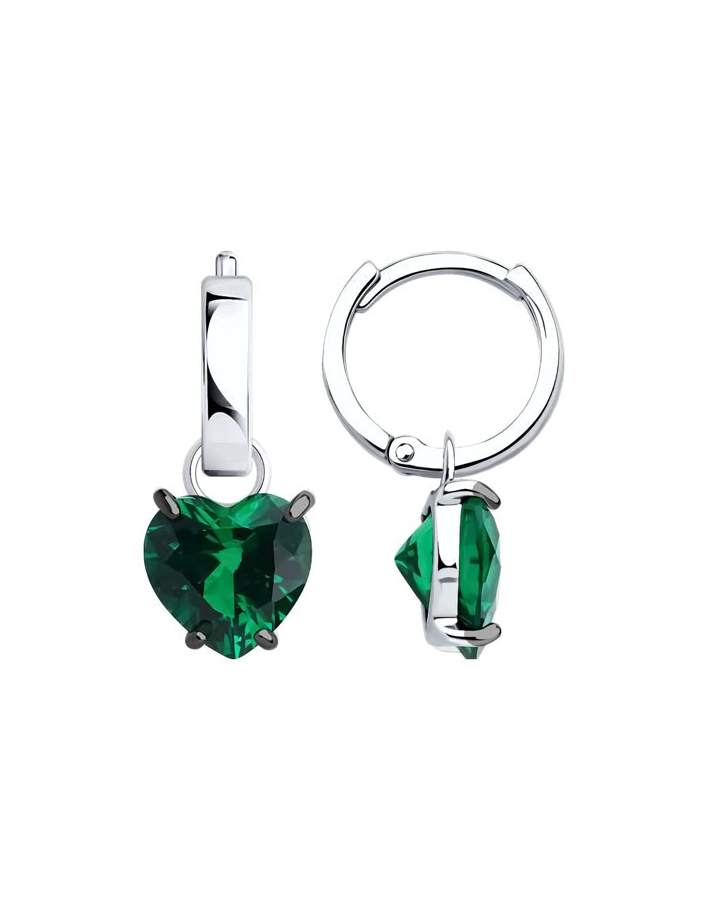 Серьги конго, серебро, 925 проба, родирование, фианит